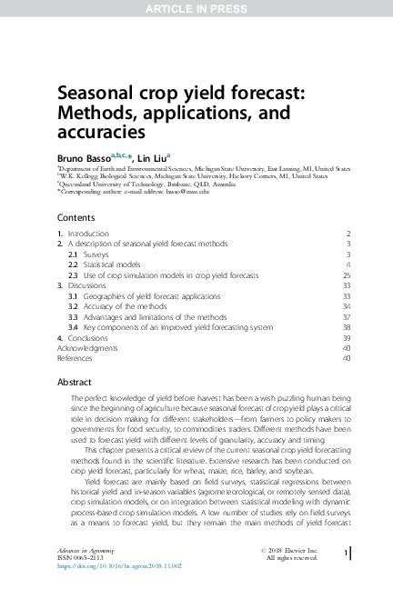 Pdf Seasonal Crop Yield Forecast Methods Applications And Accuracies