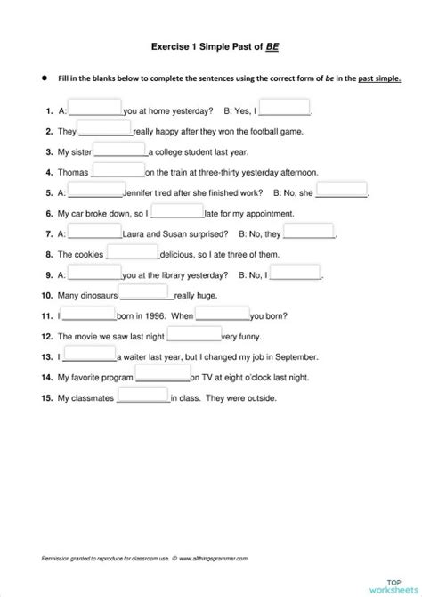 Exercise 1 Simple Past Of Be Copied Interactive Worksheet