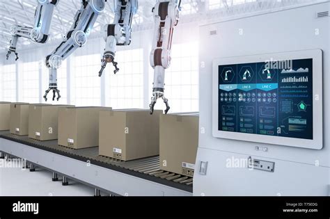 Automation Industry Concept With 3d Rendering Robot Assembly Line In