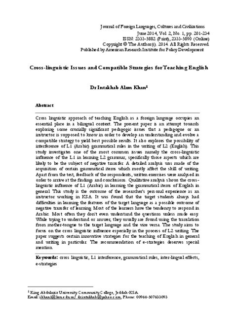 Pdf Cross Linguistic Issues And Strategies