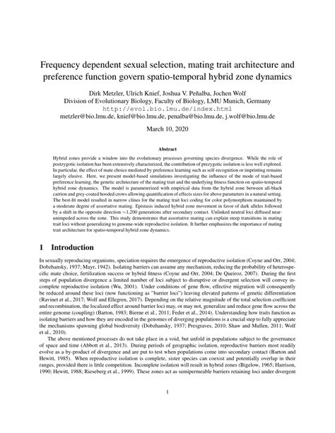 Pdf Frequency Dependent Sexual Selection Mating Trait Architecture And Preference Function