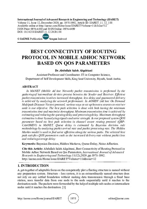 Pdf Best Connectivity Of Routing Protocol In Mobile Adhoc Network Based On Qos Parameters