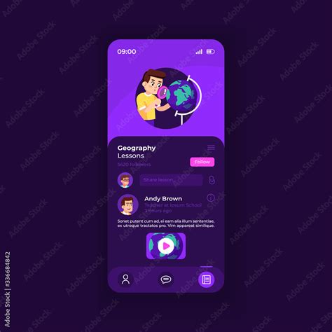 Educational Application Smartphone Interface Vector Template Mobile App Page Dark Theme Design