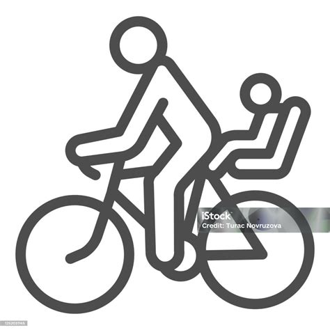 아이 라인 아이콘 여름 스포츠 컨셉 흰색 배경에 산악 자전거 표지판에 가족 아이와 아버지는 모바일과 웹에 대한 개요 스타일로 자전거 아이콘을 타고 벡터 그래픽 0명에 대한