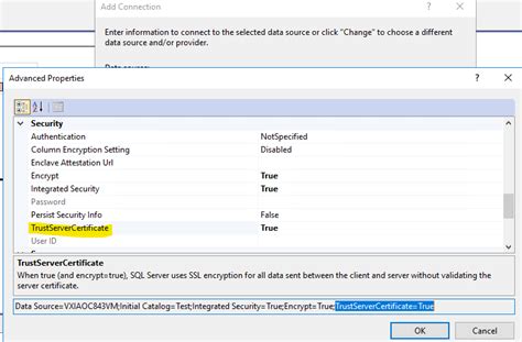 how to fix error with sql server connection trusted certificate