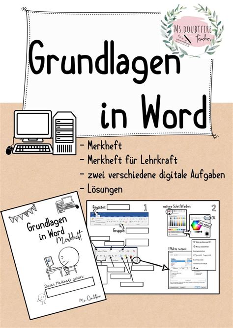 Grundlagen In Word Merkheft Und Digitale Bung Informatik