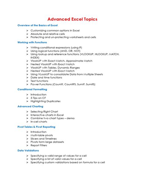 Advanced Excel Topics Pdf