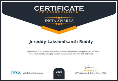 Jereddy Lakshmikanth Reddy On Linkedin Infosys Insta Achievement Grateful Innovation
