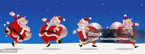 산타 클로스 만화 행복 인사 선물로 가득 찬 자루를 들고 다양한 행동 가방에 대한 스톡 벡터 아트 및 기타 이미지 가방 겨울 계절 Istock