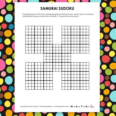 Samurai Sudoku Blank Grid Printable Math Love