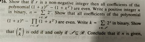 Elementary Number Theory Binomial Coefficient Is Odd Condition In Binary System Mathematics