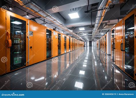 Data Center Interior With Rows Of Servers And Advanced Cooling Systems Stock Image Image Of
