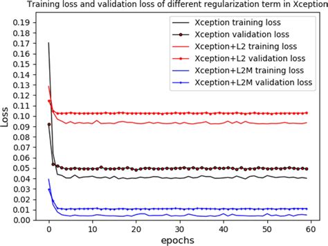 training loss and validation loss in the original xception and the