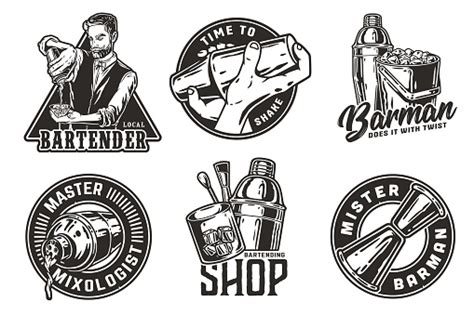 바텐더 학교를 위한 더블 지거와 보스턴 셰이커가 있는 바텐더 디자인 크롬 도금 금속 장비 또는 바텐더 또는 바텐더에 대 한 칵테일 바 도구의 벡터 엠블럼 세트 강철에 대한