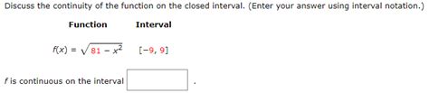 Solved Discuss The Continuity Of The Function On The Closed