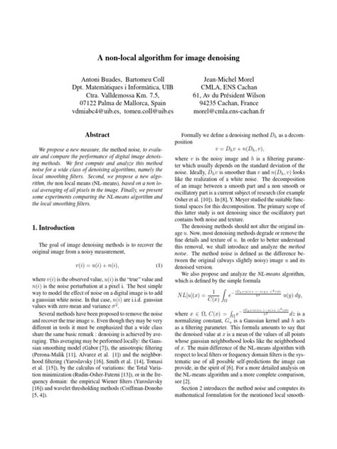 A Non Local Algorithm For Image Denoising 2005nlmeansdenoising Pdf