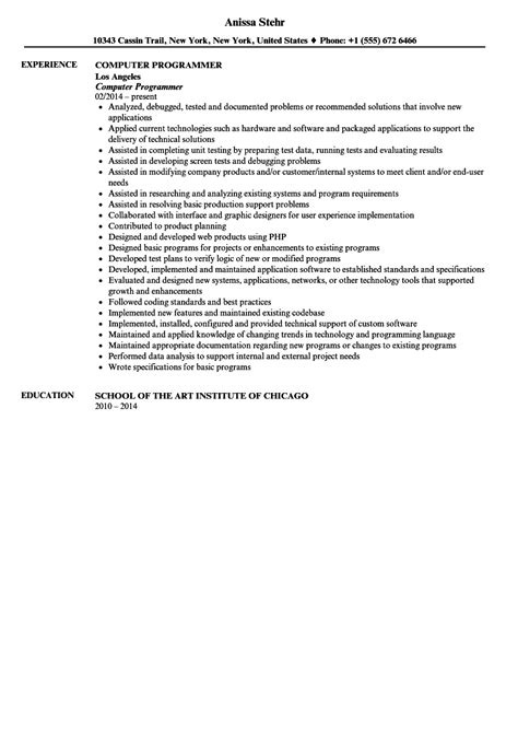Computer Programmer Resume Sample Velvet Jobs