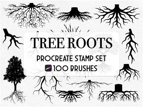 Tree Roots Procreate Stamp Brush Set Etsy