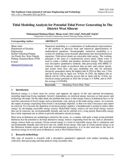 m salman khan tidal modeling analysis for potential tidal power
