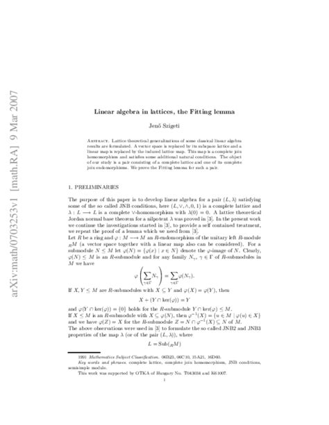 Pdf Linear Algebra In Lattices The Fitting Lemma