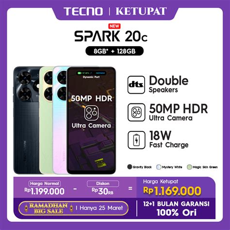 Jual [non Nfc] Tecno Spark 20c 4gb 128gb 18w Fast Charging Stereo Dual Speaker Dynamic Port
