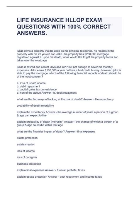 Life Insurance Hllqp Exam Questions With 100 Correct Answers Hllqp Stuvia Us