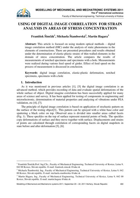 Pdf Using Of Digital Image Correlation For Strain Analysis In Areas Of Stress Concentration