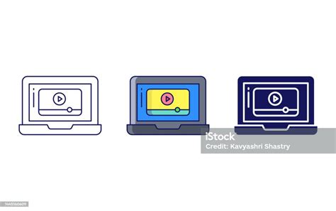 노트북 비디오 라인과 흰색 배경에 격리된 글리프 아이콘 재생 영화 벡터 일러스트레이션 교육에 대한 스톡 벡터 아트 및 기타 이미지 교육 교육 강좌 기자 회견 Istock