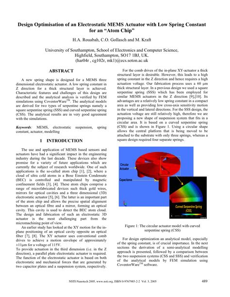 Pdf Design Optimisation Of An Electrostatic Mems Actuator With Low Spring Constant For An