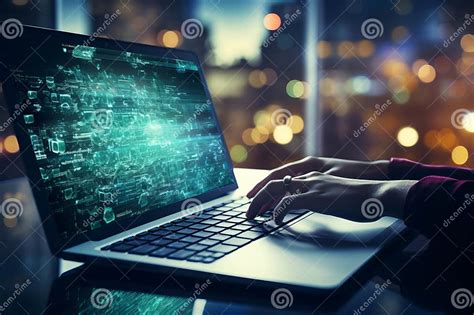 Human Hands Typing On Keyboard Concept Of Cybersecurity Hacking Data Stealing Stock