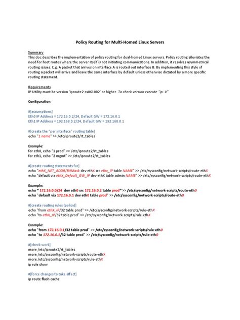 Policy Routing For Multi Homed Linux Servers Pdf Routing Internet