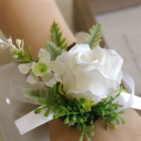 Artificial White Rose Corsage Wedding Corsage Bride Bridesmaid Corsage