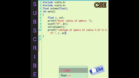 Find Volume Of Sphere Using Functions In C Programming Language Shorts Ctutorial Coding C