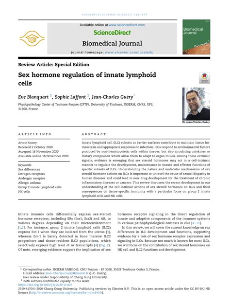 Pdf Sex Hormone Regulation Of Innate Lymphoid Cells