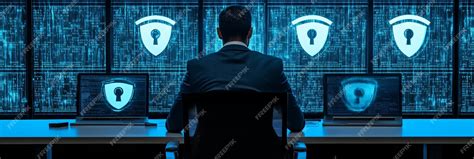 cybersecurity professional monitoring network security with multiple