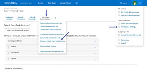 Categorizing Event Tasks Using Sections Exhibit Day