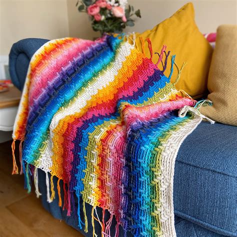 Rainbow Afghan Crochet Pattern Tunisian Crochet Rainbow Blanket