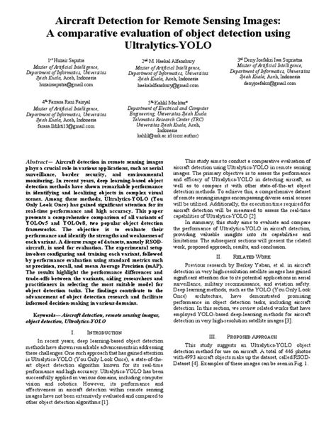 Aircraft Detection For Remote Sensing Images A Comparative Evaluation Of Object Detection Using