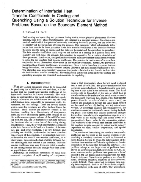 Pdf Determination Of Interfacial Heat Transfer Coefficients In