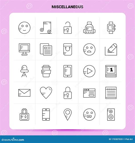 Outline 25 Miscellaneous Icon Set Vector Line Style Design Black Icons Set Linear Pictogram