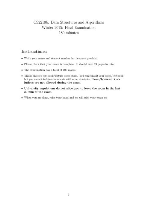 2015 winter final cs2210b data structures and algorithms winter 2015