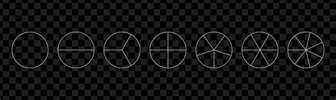 세그먼트 슬라이스 세트 원형 차트 2 3 4 5 6 섹션 또는 단계가 있는 다이어그램 피자 기하학 수학 파이 분수 벡터 격리 된