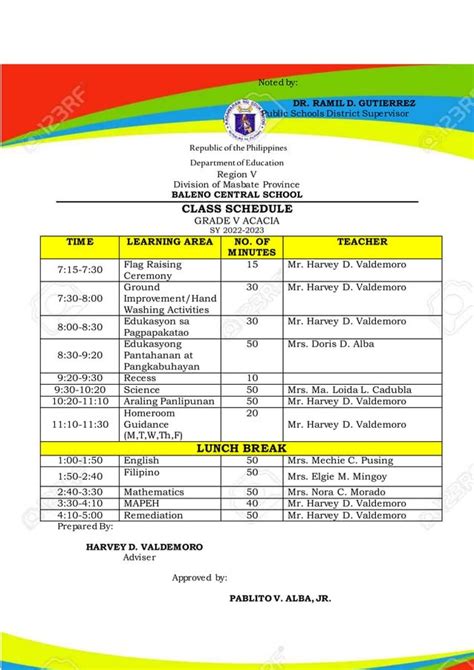 Class Program Grade 5 Docx Education Industry Industries