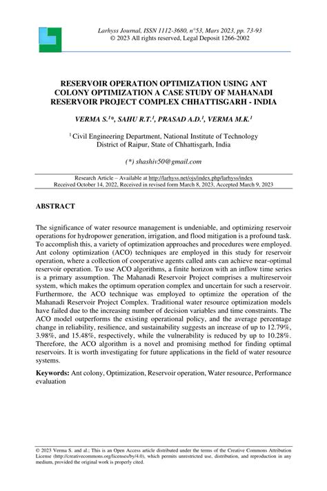 pdf reservoir operation optimization using ant colony optimization a