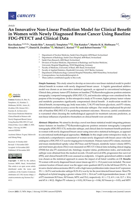 Pdf An Innovative Non Linear Prediction Model For Clinical Benefit In Women With Newly
