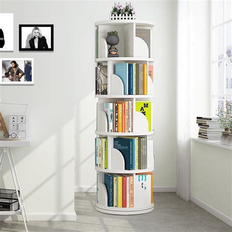 Rotating Bookshelf Tower 360 Display 5 Tier Floor Standing