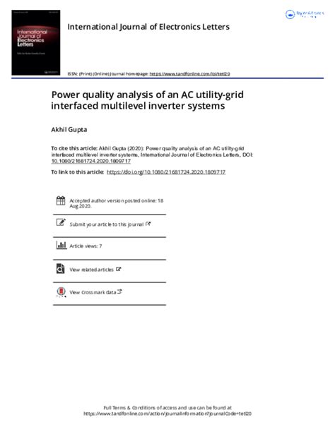 Pdf Power Quality Analysis Of An Ac Utility Grid Interfaced Multilevel Inverter Systems
