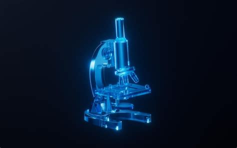 premium photo microscope with dark neon light effect 3d rendering