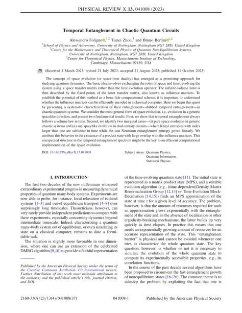 Pdf Temporal Entanglement In Chaotic Quantum Circuits
