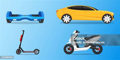 에코 트랜스포트 세트 전기 스쿠터 자전거 자동차 호버보드 벡터 일러스트 환경 친화적인 0명에 대한 스톡 벡터 아트 및 기타 이미지 0명 개념 개념과 주제 Istock